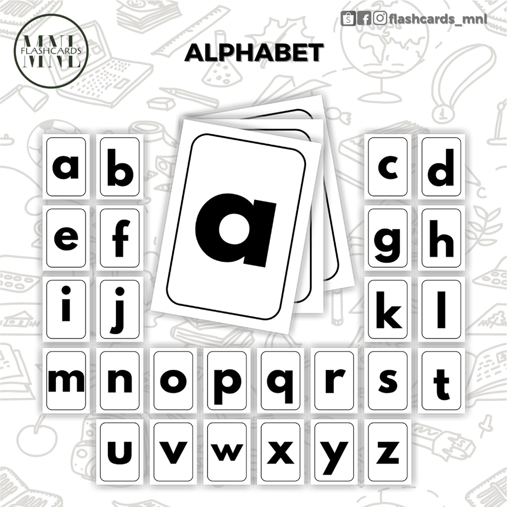 ALPHABET SMALL LETTERS FULLY LAMINATED FLASHCARDS BLACK AND WHITE ONLY ...