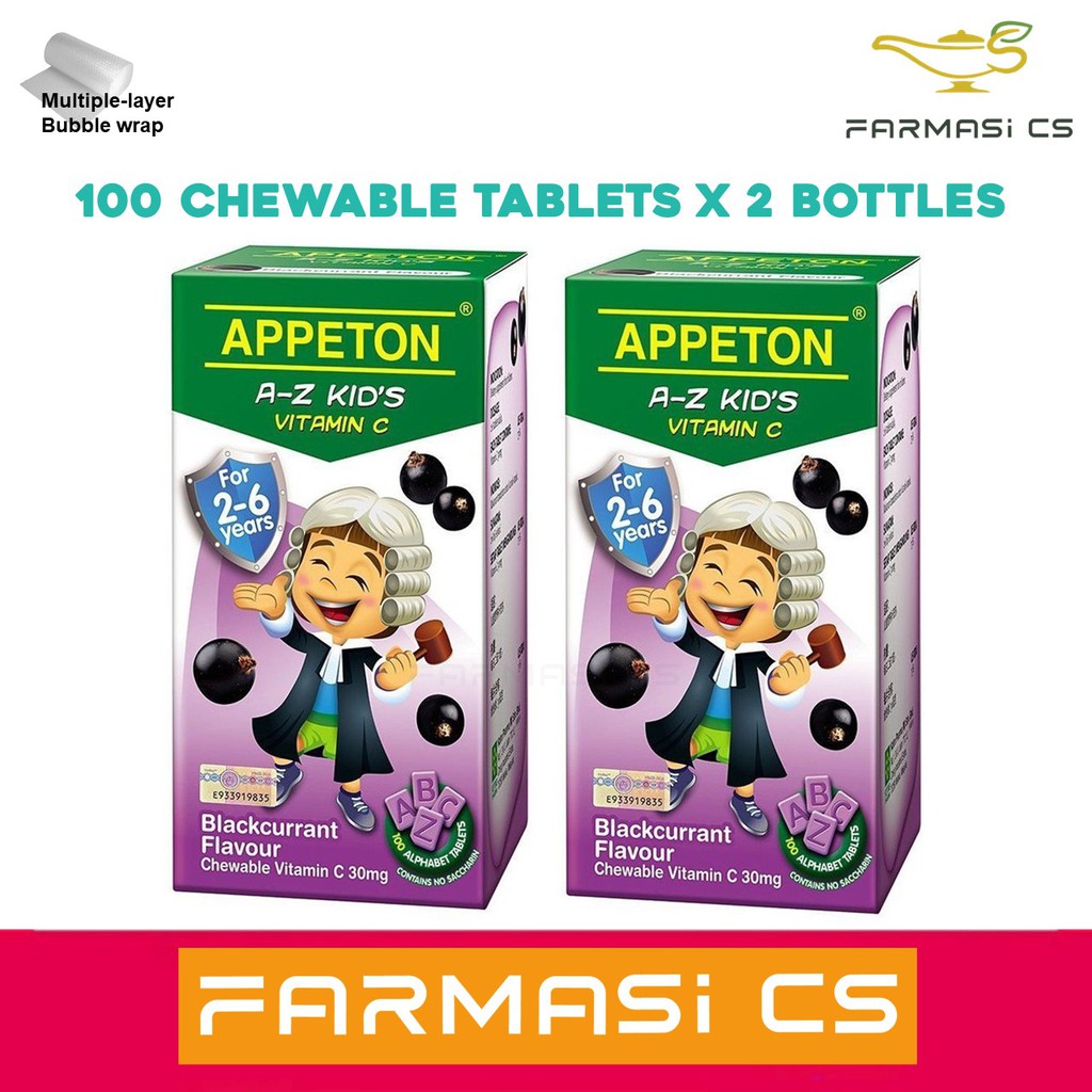 Appeton A-Z Kid's Vitamin C 30mg 100 Chewable Tablets x 2 Bottles (TWIN ...