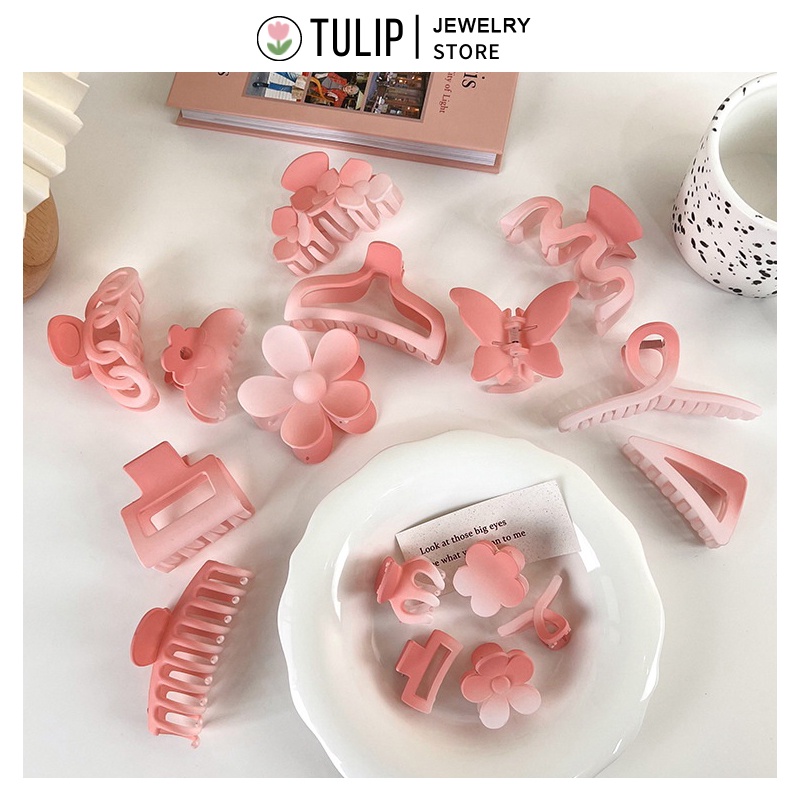 TULIP Pink Hair Clip Gradient Matte Hairpin Hair Claw Shark Clip ...
