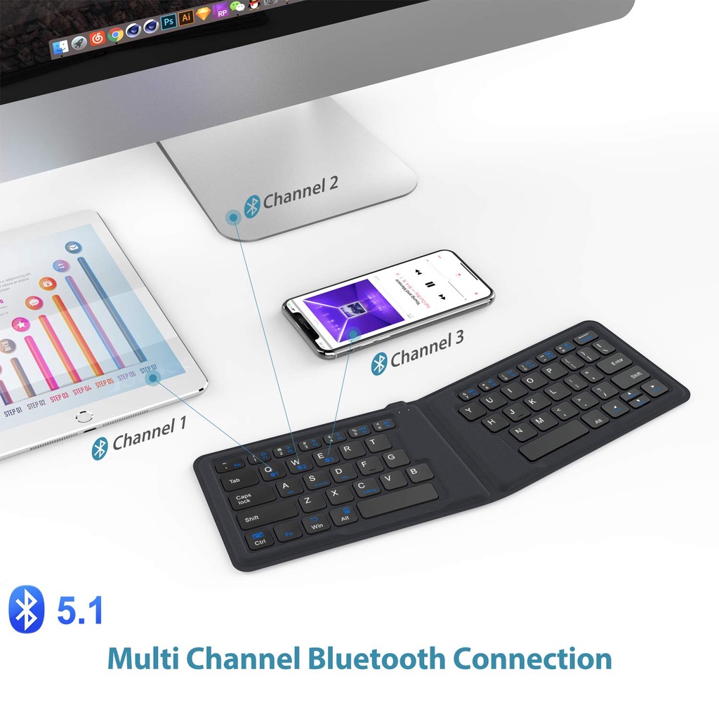 iClever BK06 Bluetooth Keyboard - Multi-Device Portable Bluetooth 5.1, Type-C Rechargeable ...