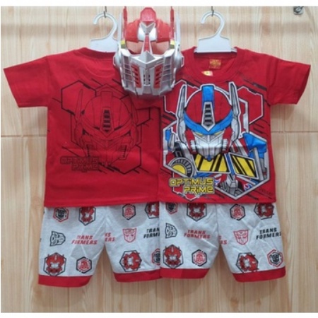 MERAH Red Transformer Robot Children's Clothes Suit Free Mask | Shopee ...