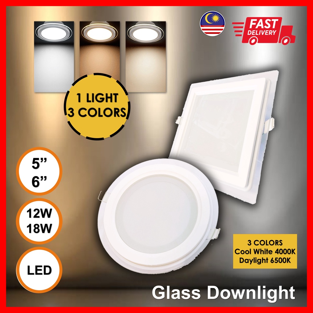 Glass LED Downlight 12W 18W Daylight CoolWhite 3 colour 3 Color ...