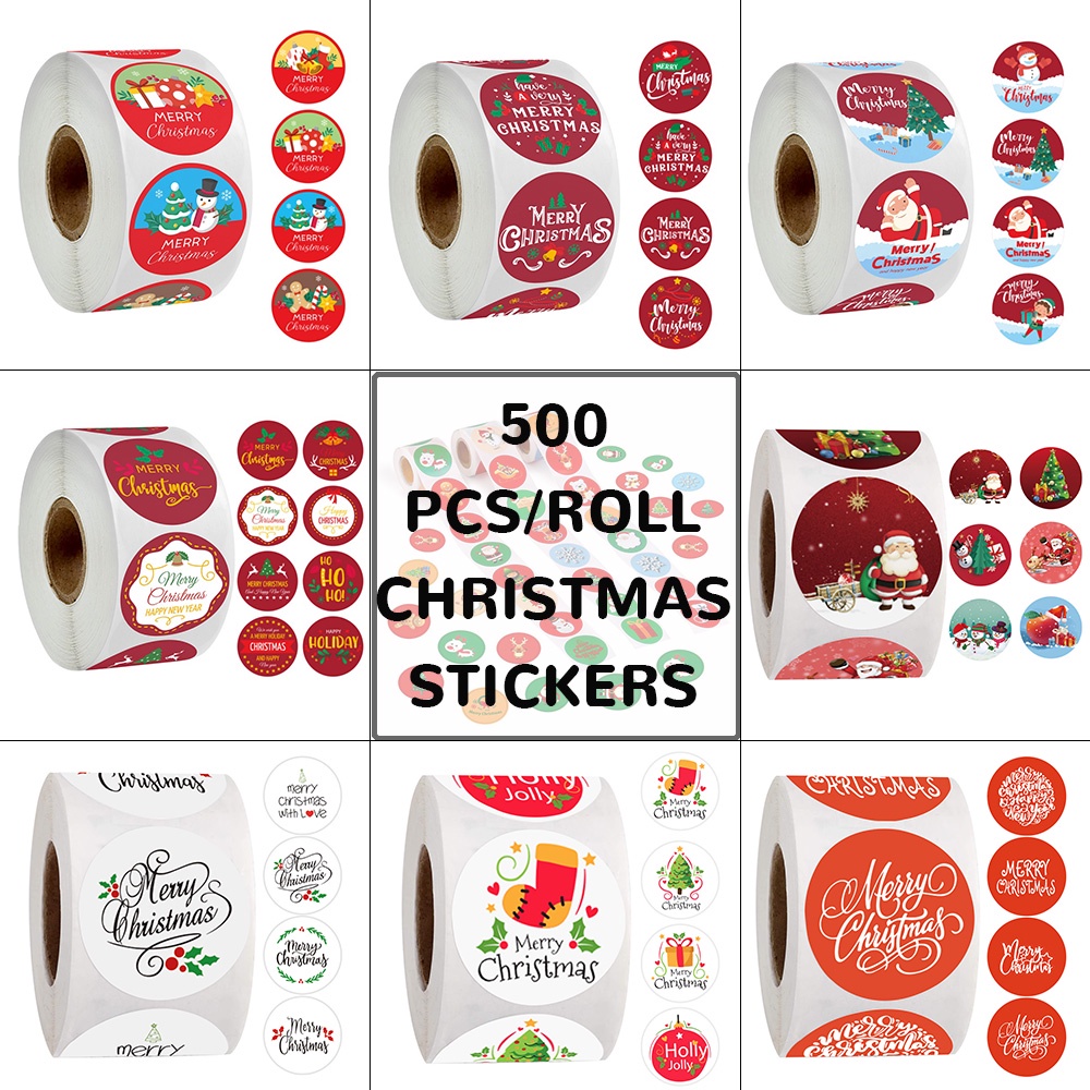 500 Pcs/Roll 2024 Merry Christmas Stickers 2.5cm Round Cute Cartoon ...