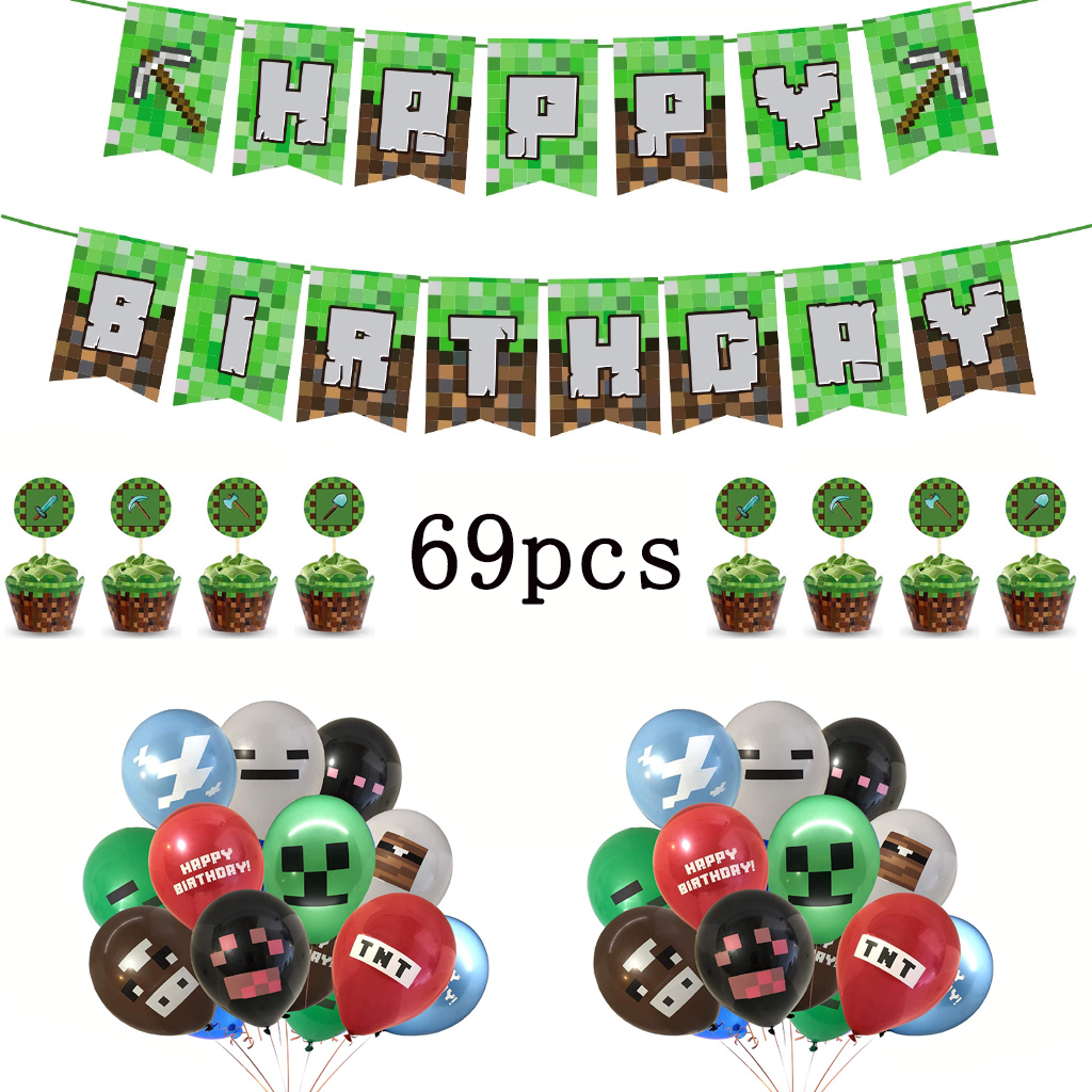 Minecraft Theme Birthday Party Decoration Set for Kids Happy Birthday ...