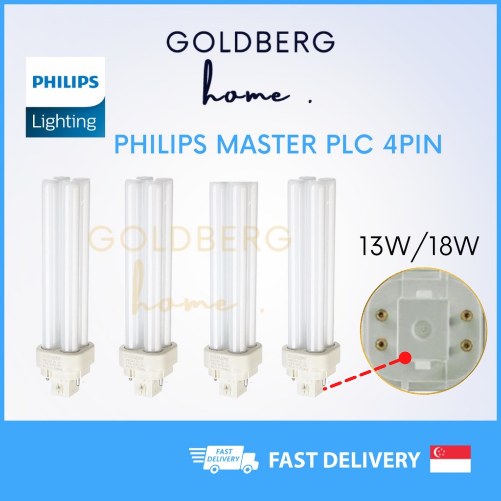 [4PCS/ 2 PCS] Philips Master PL-C / PLC 4 PIN 4P 13W 18W Light Tube 827 ...
