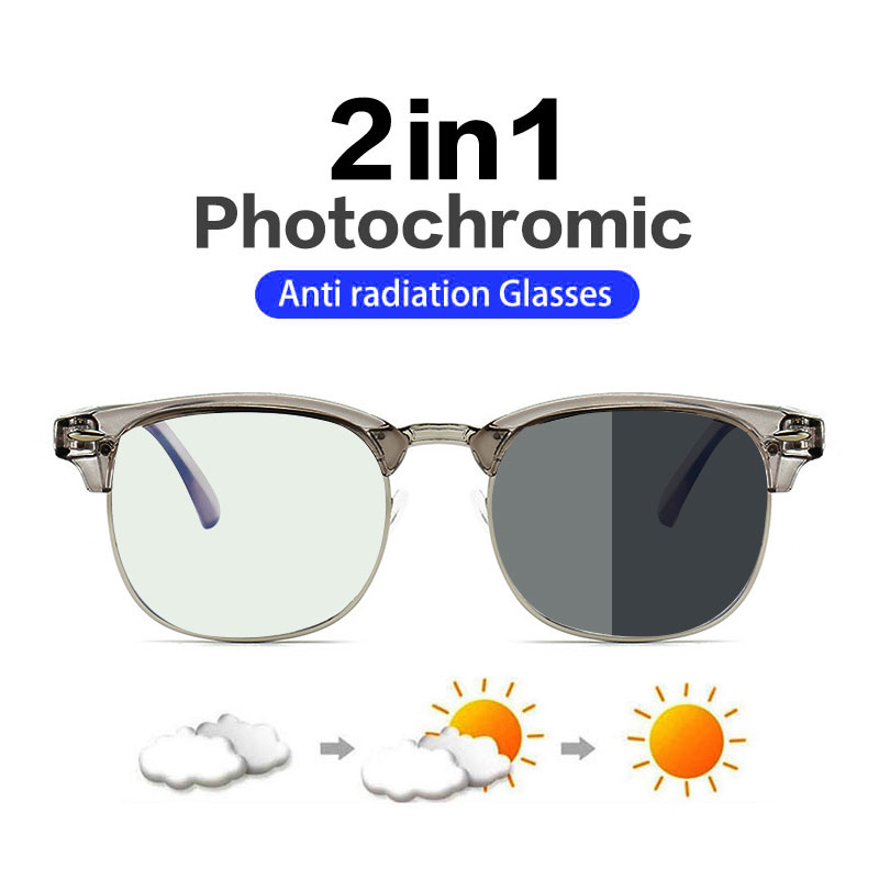 Fashion Photochromic Anti radiation Glasses For Women Men Sun Adaptive ...