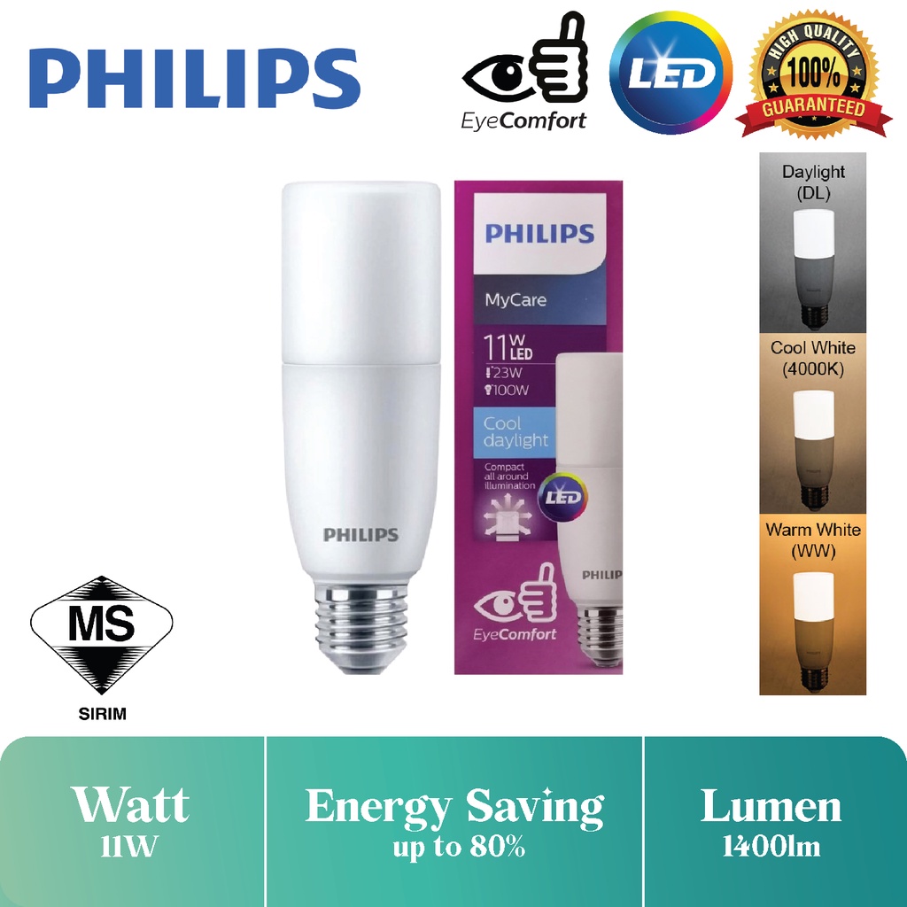 PHILIPS LED STICK BULB 11W COOL DAYLIGHT/ WARM WHITE) | Shopee Singapore