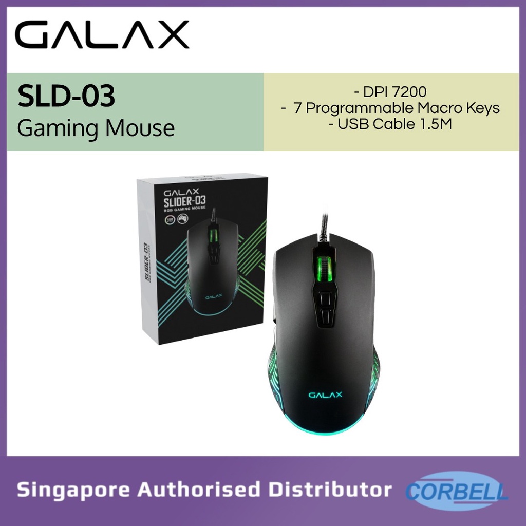 GALAX RGB Gaming Mouse Slider-03 7200DPI / 7 Programmable Macro Keys ...
