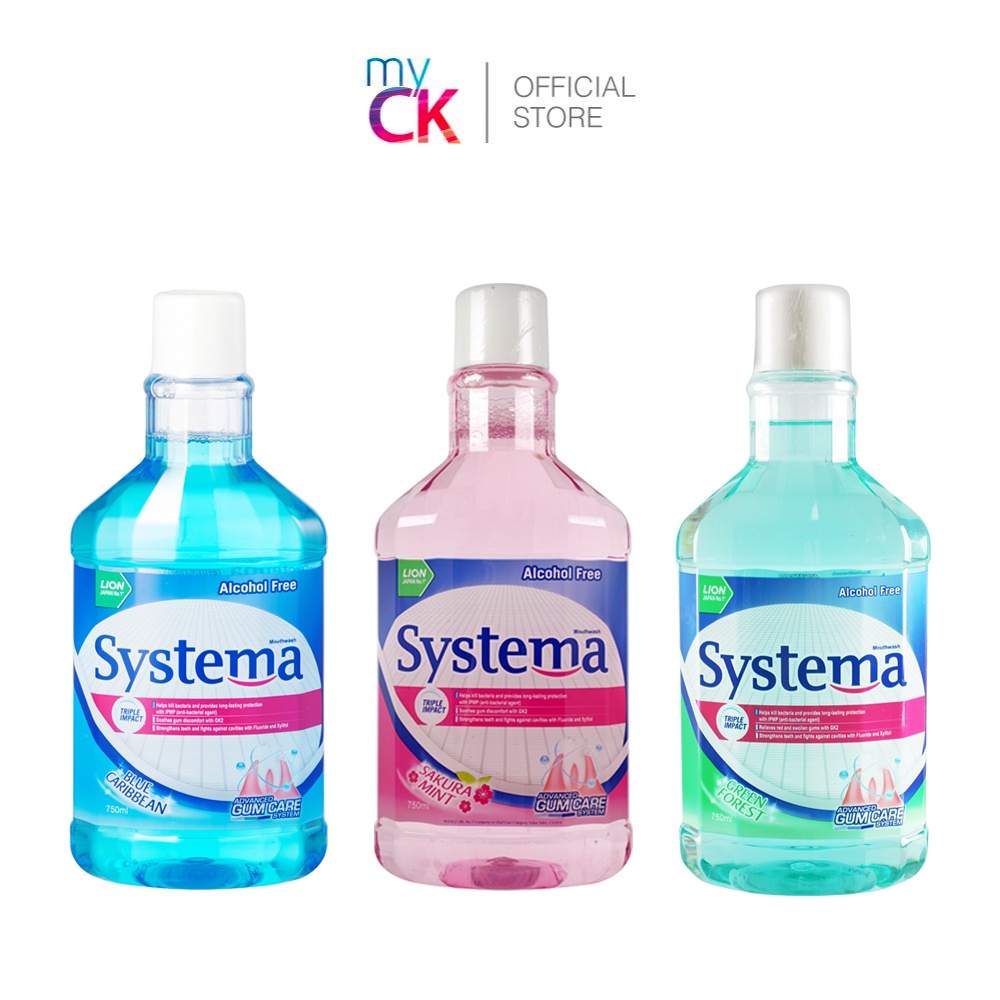 (Bundle of 2) Systema Mouthwash 750ml - Sakura Mint / Blue Caribbean ...