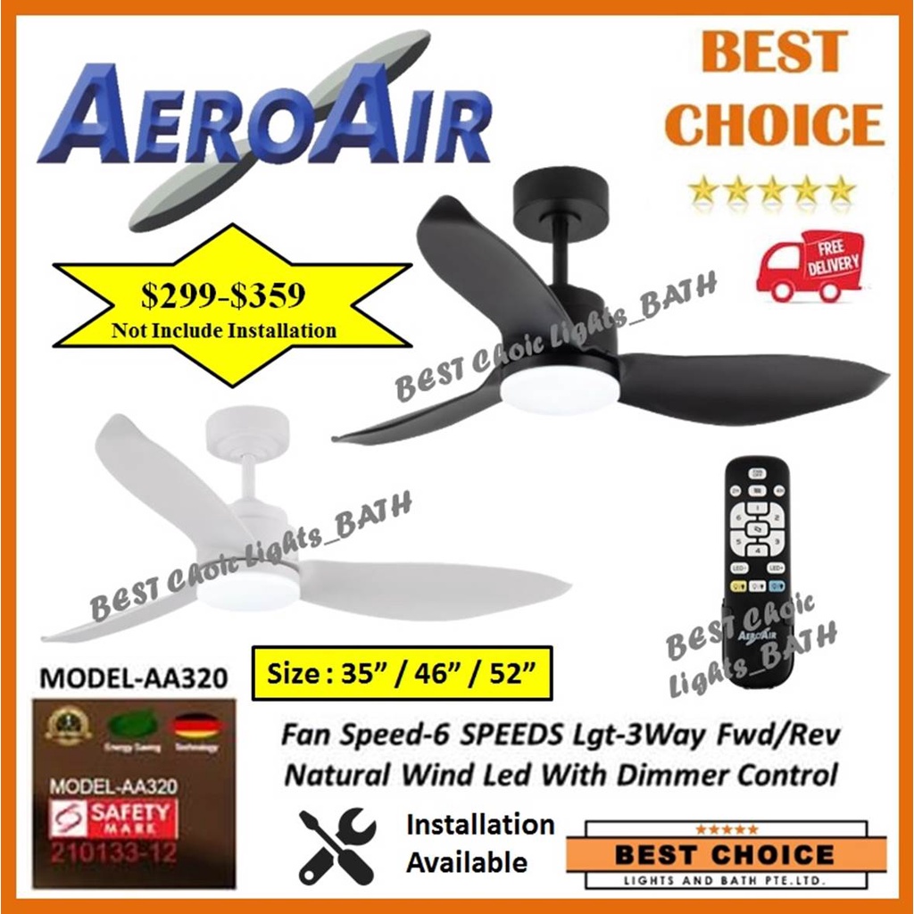 AEROAIR Dimmalble LED Series AA320 BLACK / WHITE 35"/46"/52" DC Motor ...