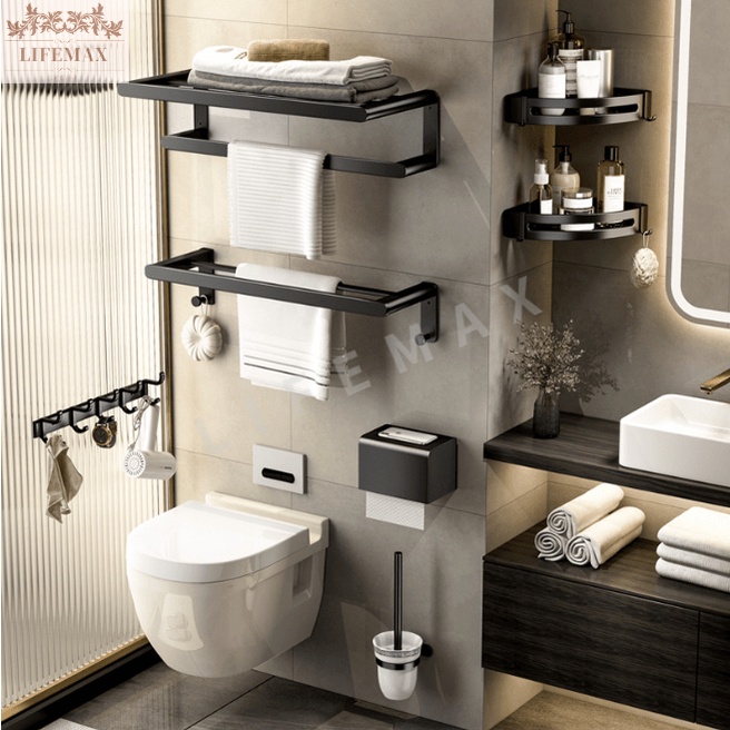 [SG Seller]Towel rack bathroom space aluminum towel rack bathroom ...