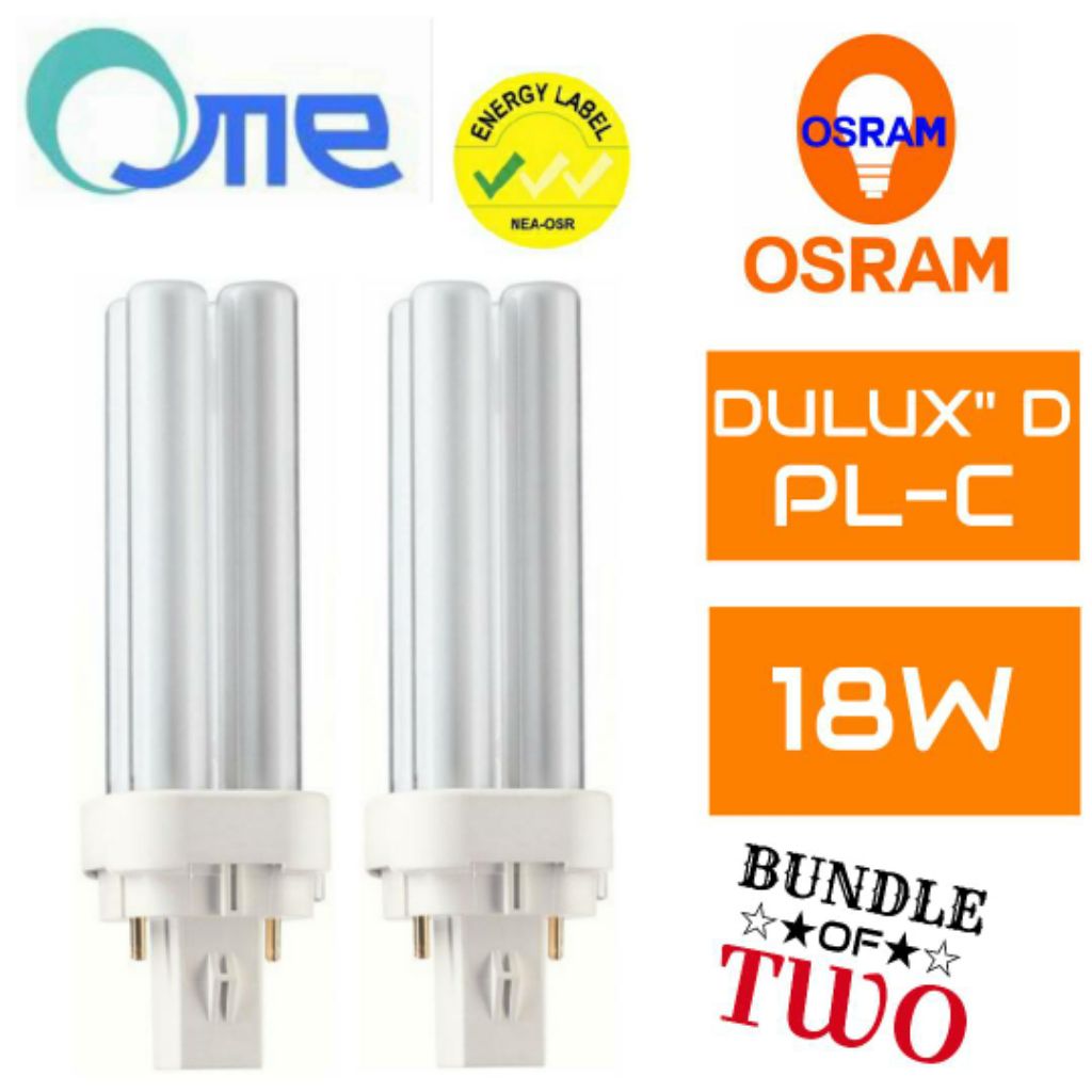 [Bundle of 2] OSRAM-DULUX" D LUMILUX PLC 2P 18w G24d Tube | 865 Daylight | 827 Warm White ...