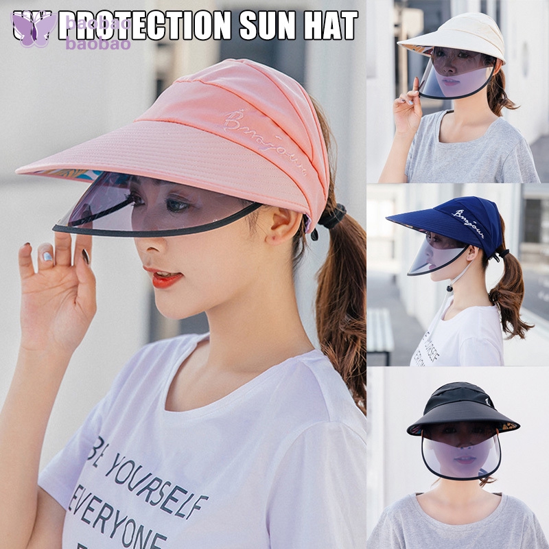 Sun Visor Hat Full Face Cover Safety Shield Eye Protect UV Cap Wide ...