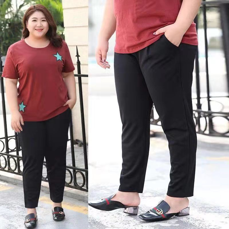 【40-150kg】Women's Plus Size Plain Pants With Pockets Loose Fit High ...