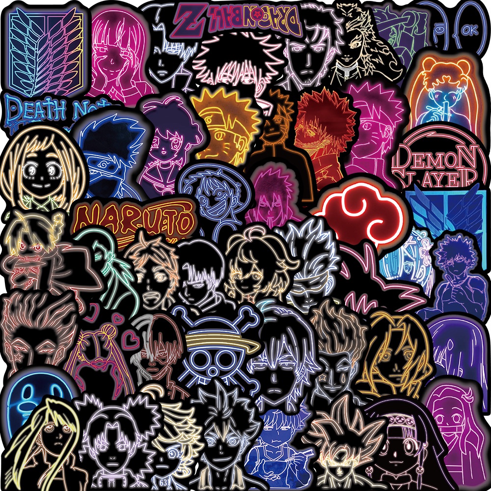 50 pcs Anime Theme Neon Lights Decorational Waterproof PVC Stickers ...