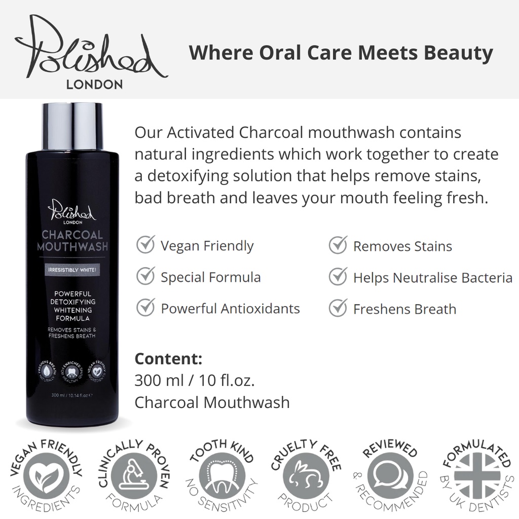 Polished London Activated Charcoal/AloeWhite Mouthwash 300ml | Shopee ...