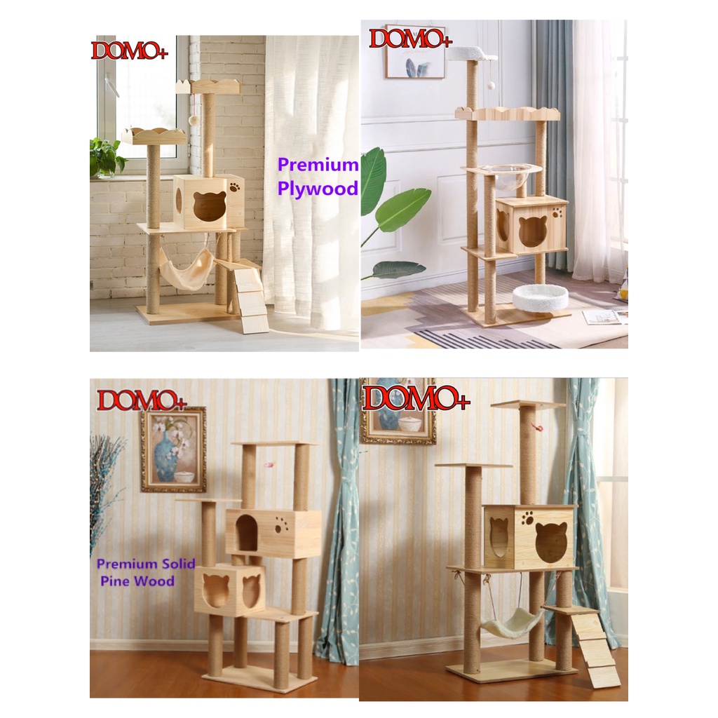 6 Tier 165CM Cat Tree House Premium Solid Pine Wood Space Capsule Soft ...