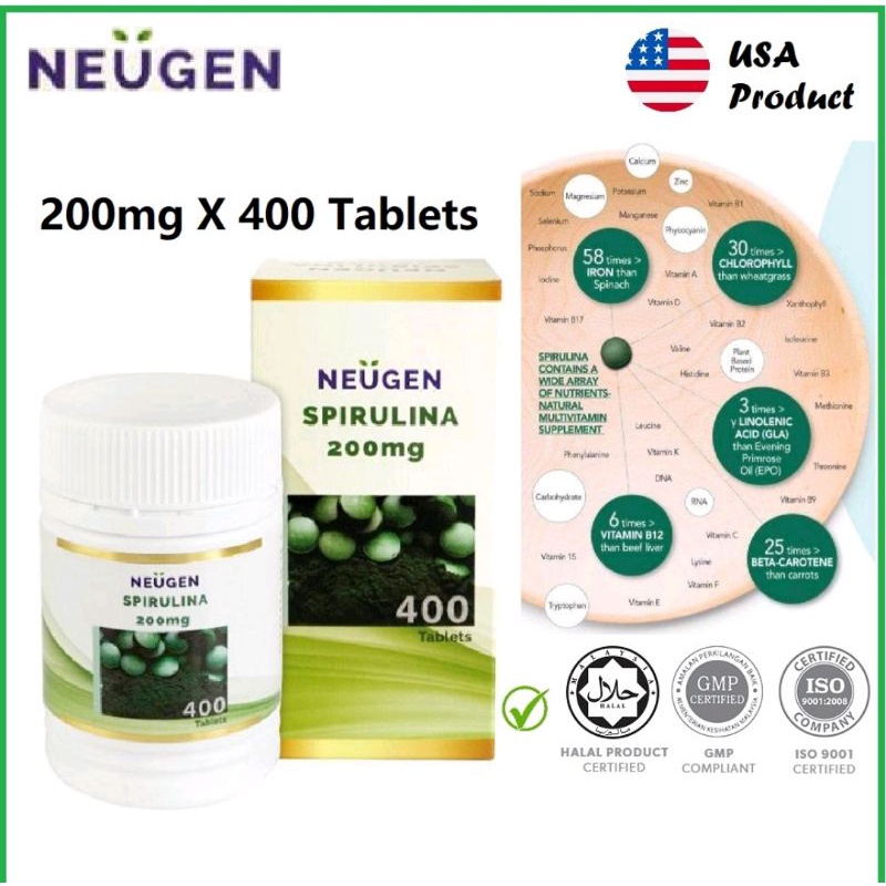 Neugen Spurilina 200mg X 400 tablets (USA) | Shopee Singapore