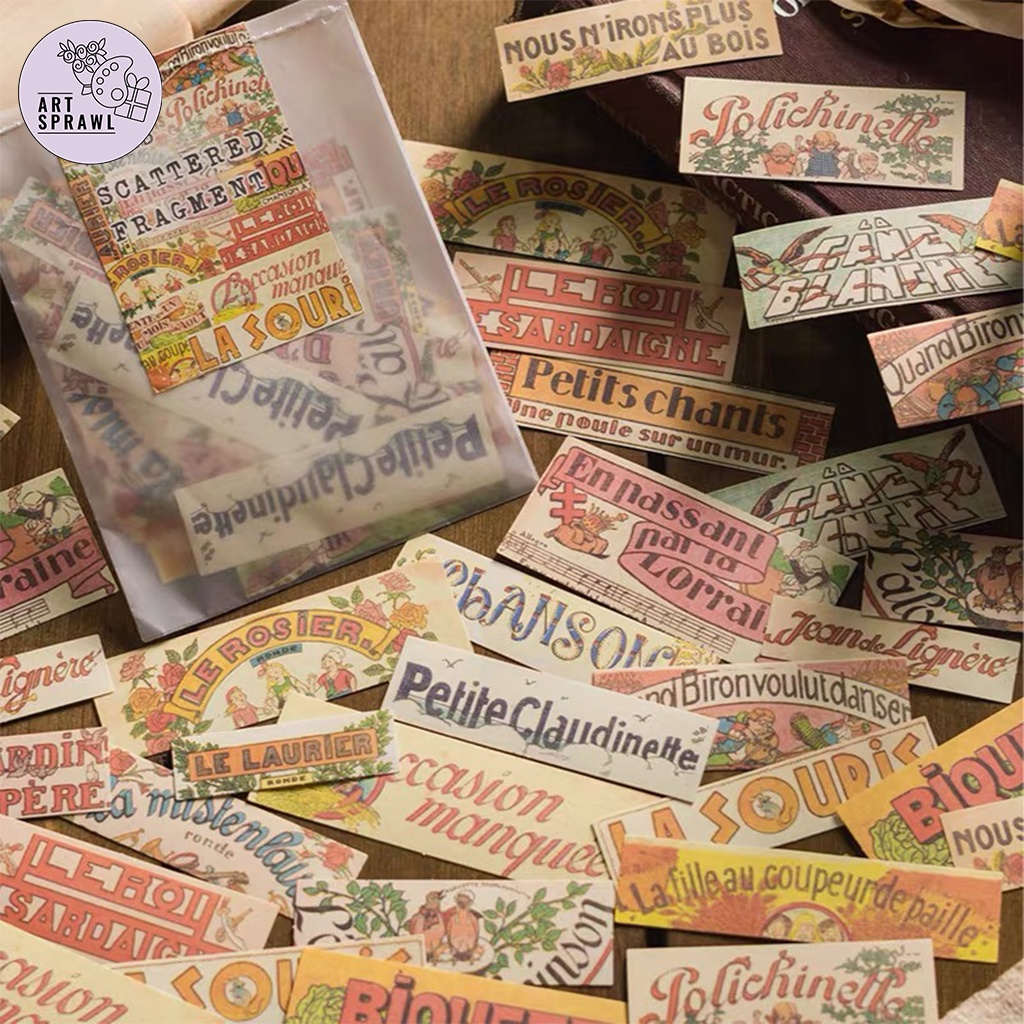 40 Pcs Retro Kraft Stained French Brands & Positive Quotes Stickers ...