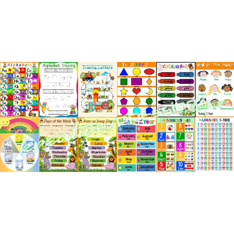 Alphabets, Shapes, Colors, Numbers, Days of the Week, Weather, Months ...