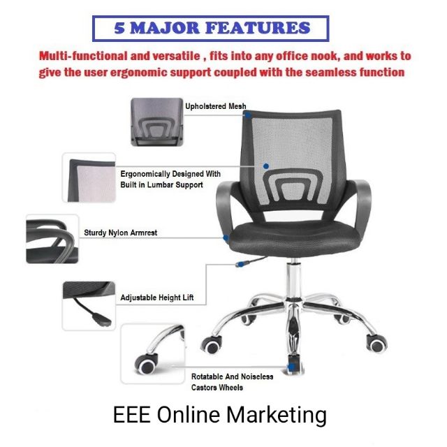 [EEE ] Srw Ergonomic office chair, Height adjustable, 360 rotate with 5 ...