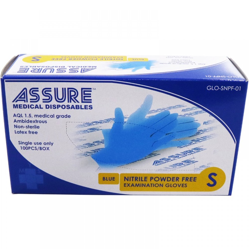 ASSURE Medical Disposable Nitrile Powder Free Examination Gloves Blue 100PC BOX Latex Free Non sterile Shopee Singapore