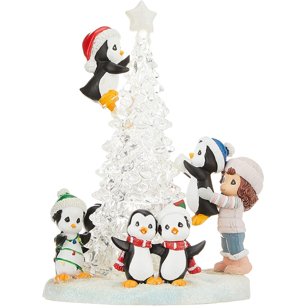 Precious Moments Tree-mendous Fun Girl With Penguins LED Lighted Resin ...
