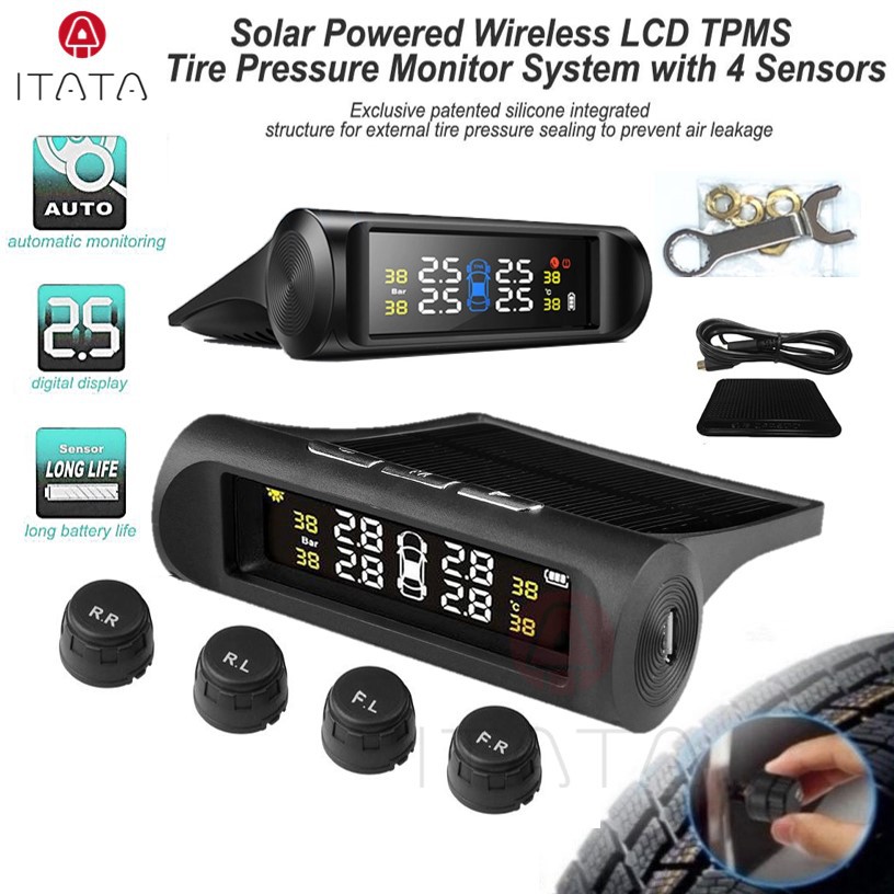 ITATA Tire Pressure Monitor System TPMS LCD Tyre Car With 4 Sensors ...