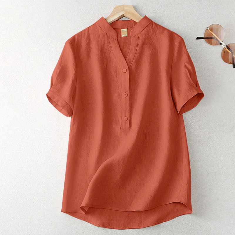 Zanzea Women Short Sleeve Summer Casual Work Solid Color V Neck Blouses