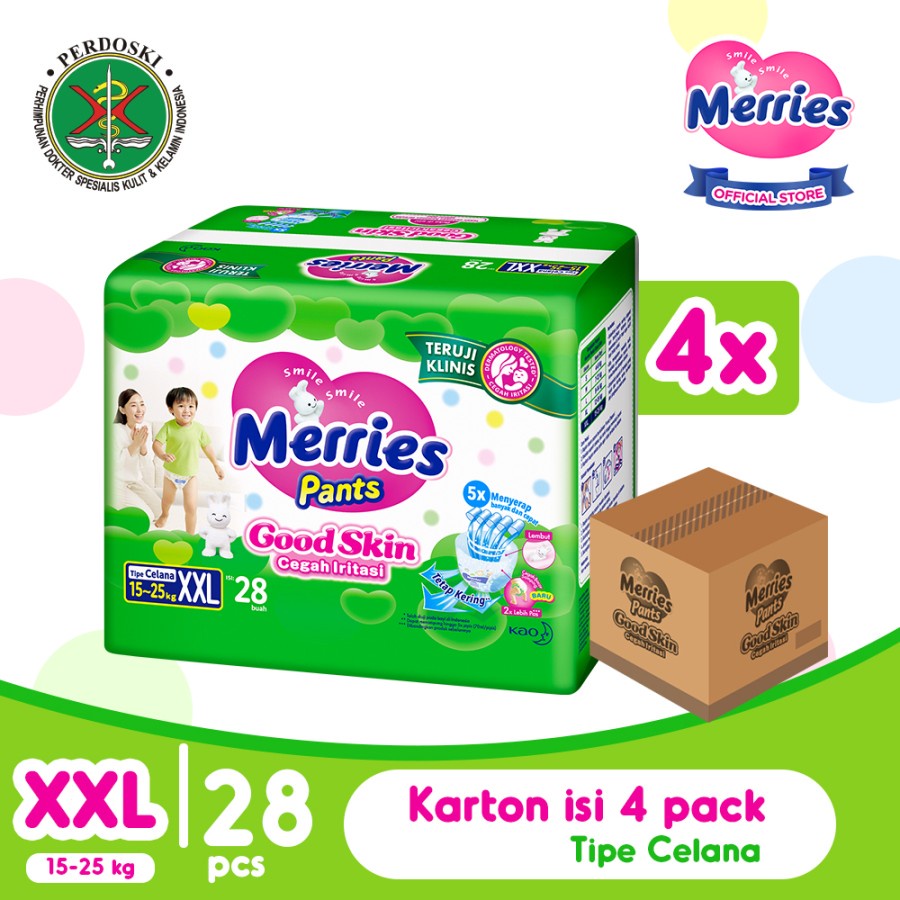 Merries Pants Good Skin XXL 28 Carton- 4 packs of baby diapers/diapers ...