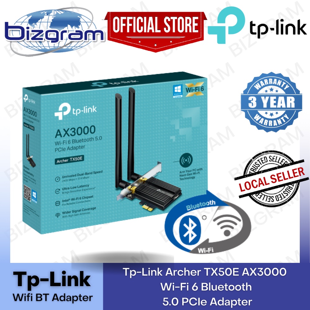 Tp-Link Archer TX50E AX3000 Wi-Fi 6 Bluetooth 5.0 PCIe Adapter (3-Year ...