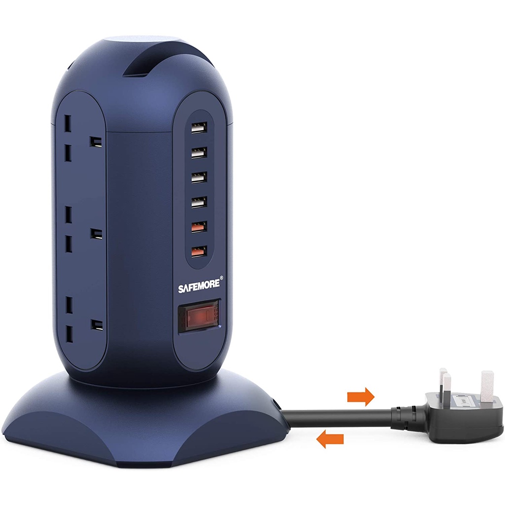 SAFEMORE Retractable Cord Extension Lead 9 Gang Outlet Tower Sockets ...