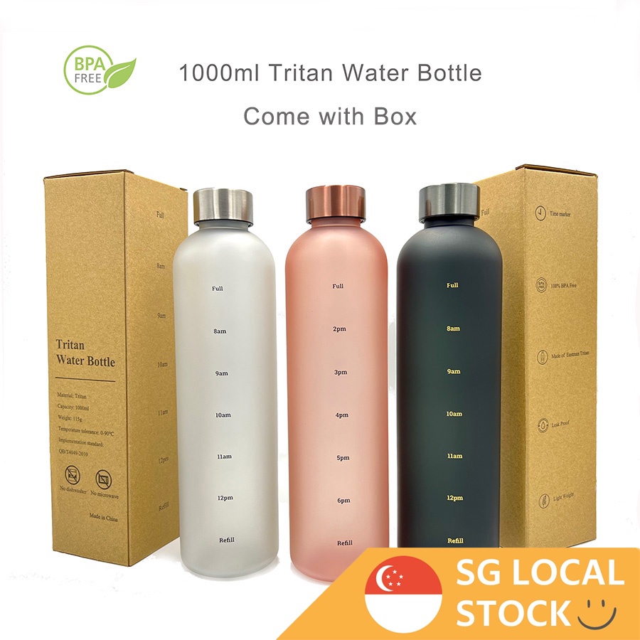 1000ML Tritan Water Bottle with Time Marker, BPA Free & Leakproof Fitness Sport 1L Water Bottle ...
