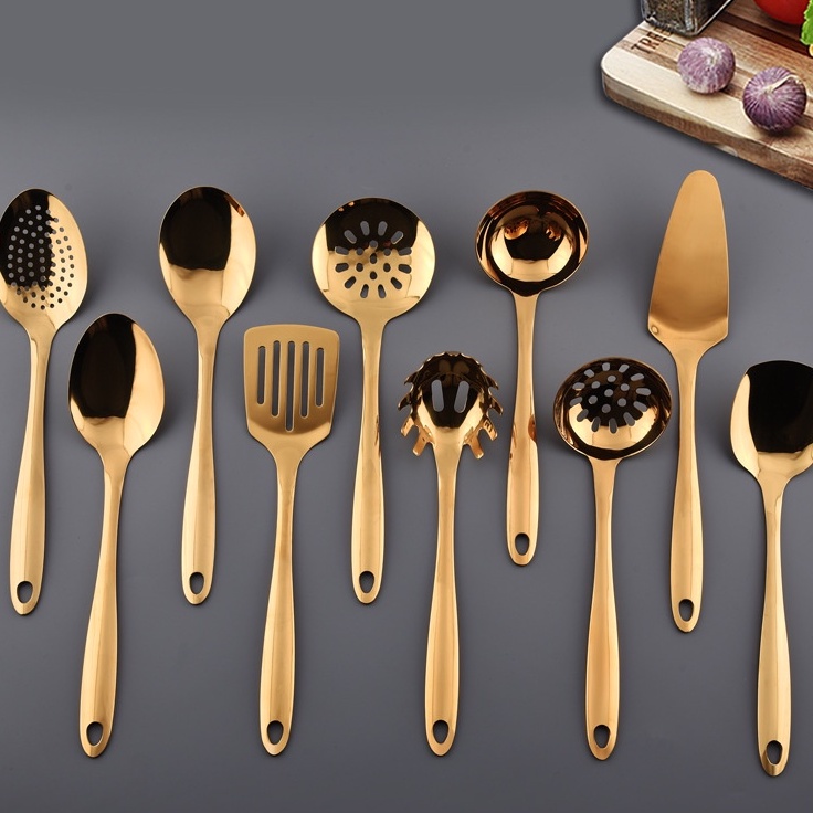 Gold Thicken Stainless Steel Serving Spoon Colander Soup Spoon Ladle ...