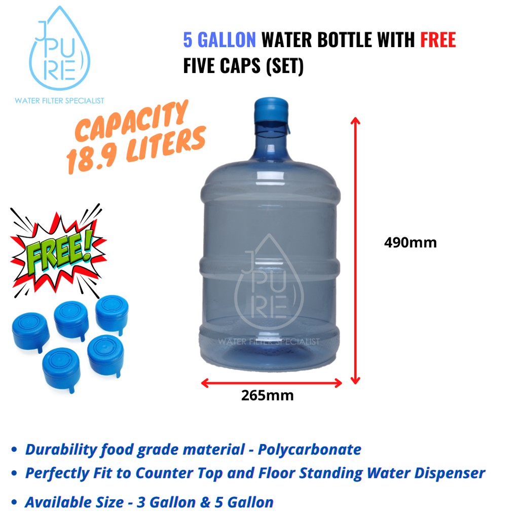 3 Gallon (1 PC) / 5 Gallon (1PC) Water Bottle With 5 Caps For Water ...