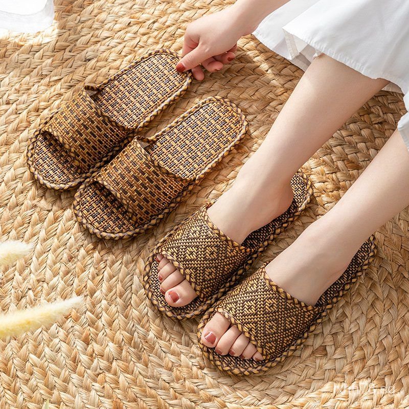 Home Sandals Summer Straw Bamboo Rattan Men and Women Indoor Home Home ...