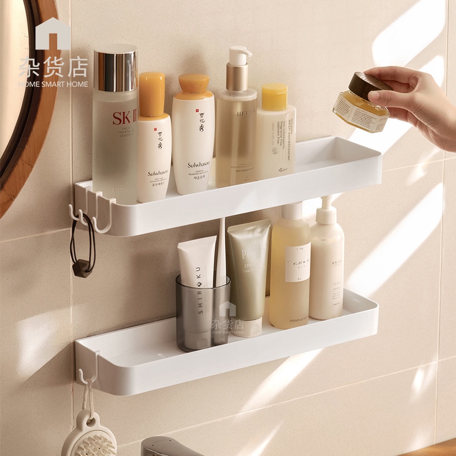 No-drill Bathroom Toiletries Rack with Hooks | Shopee Singapore