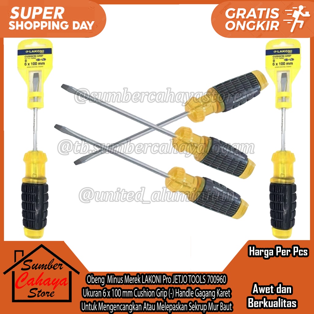 MESIN LAKONI Pro JETJO TOOLS Minus Screwdriver 700960 Size 6 x 100 mm ...