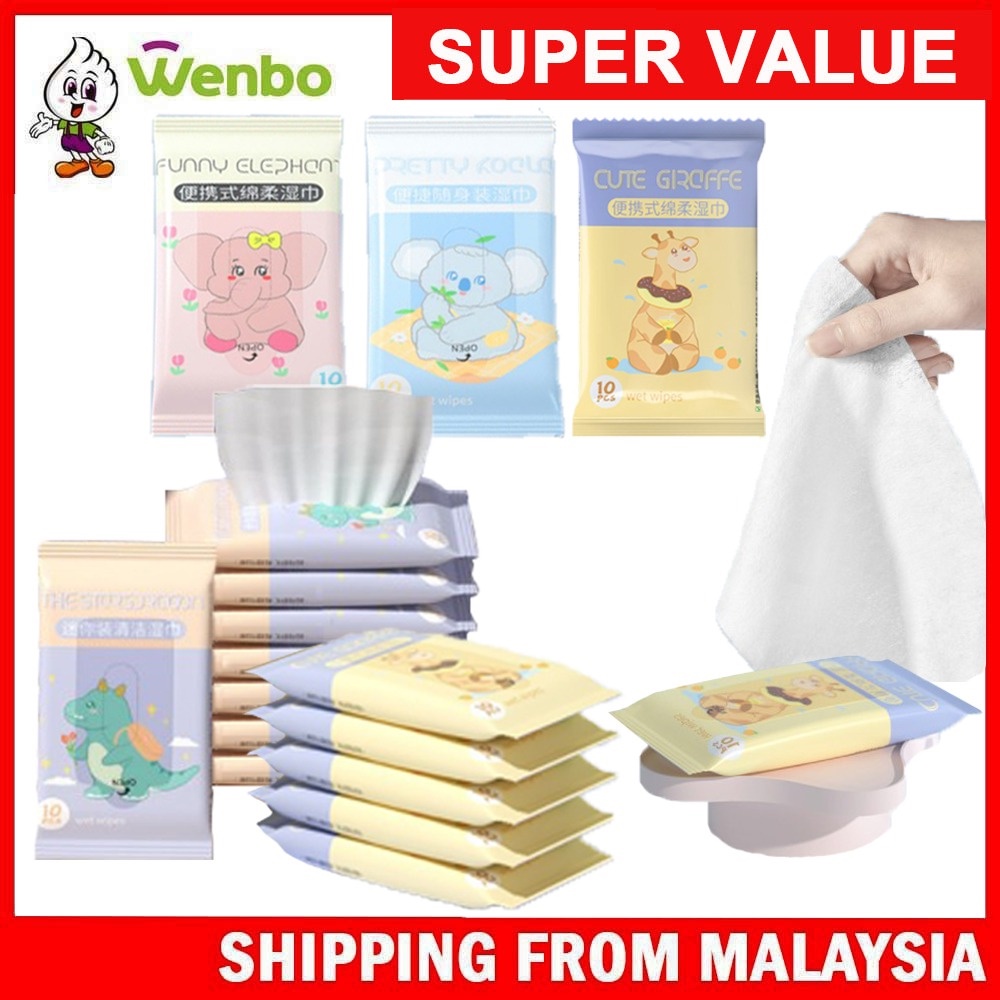Wenbo [10pcs] Wet Tissue Portable Cute Wet Tissue Non Alcohol Wet ...