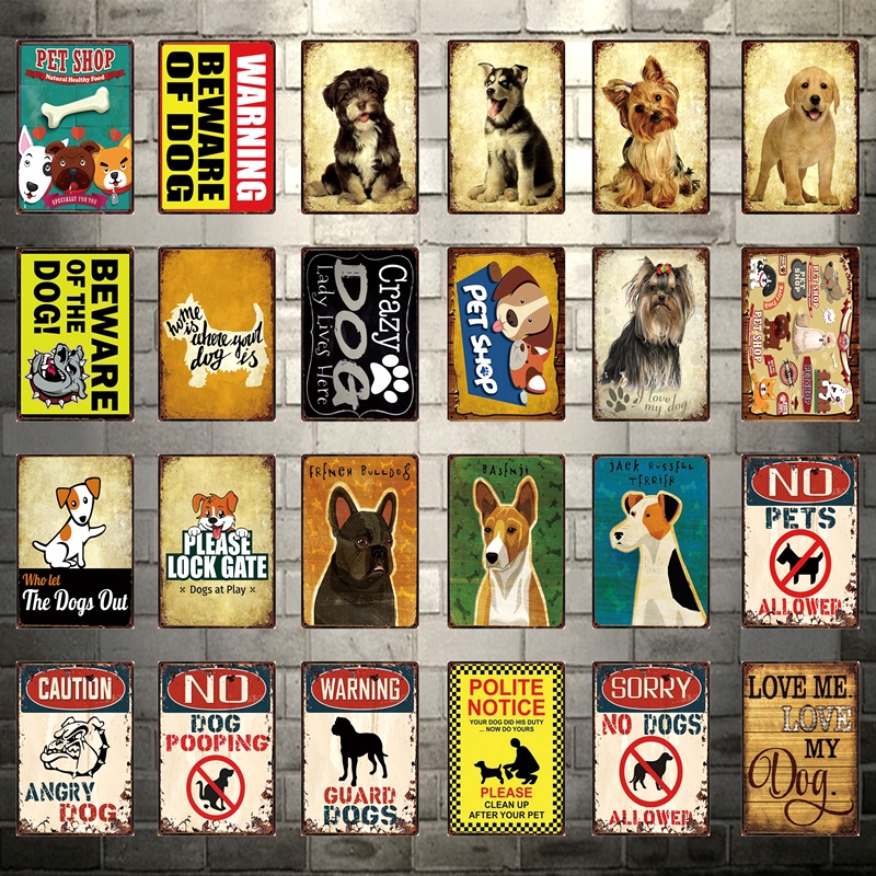 Pets Shop Warning Beware Of The Dog Metal Sign Tin Poster Home Decor ...