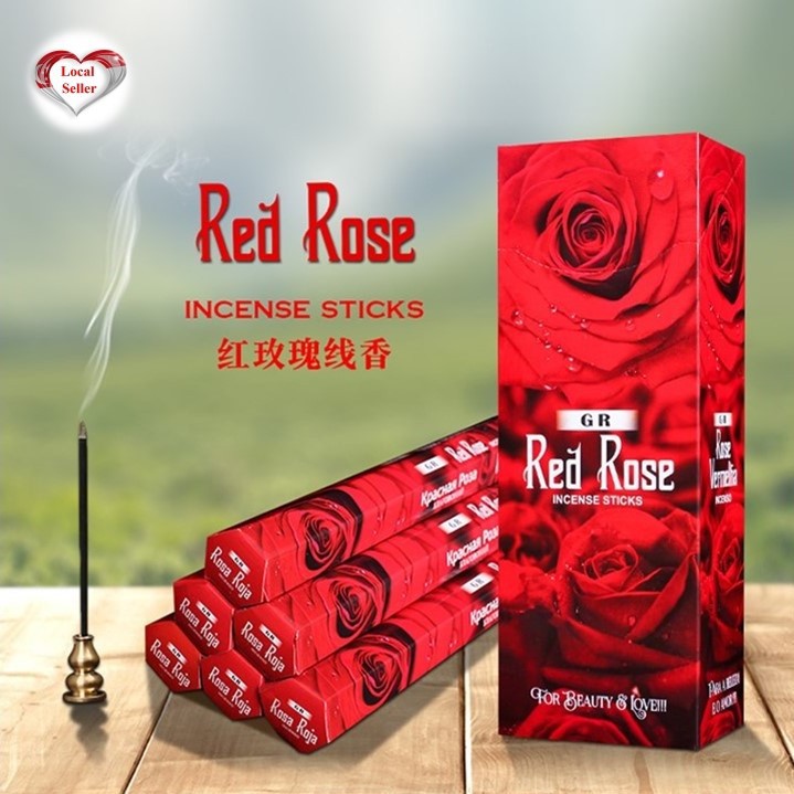 Local Seller - 1 Box of Red Rose Indian Incense Sticks (6 packets = 120 ...