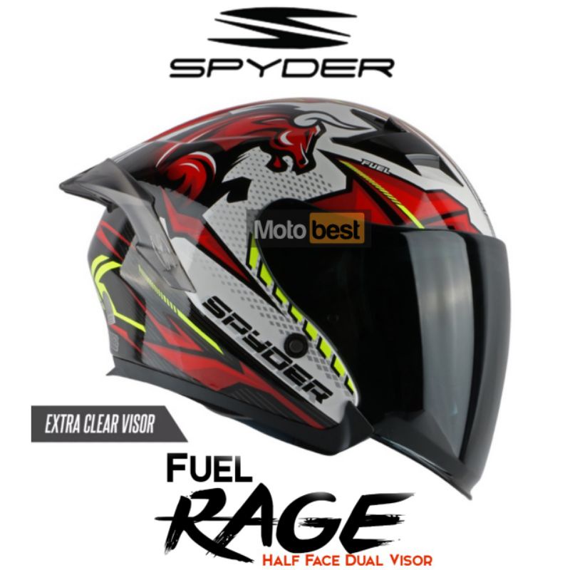 SPYDER Fuel Halfface Helmet Rage Model with FREE Extra Clear Visor ...