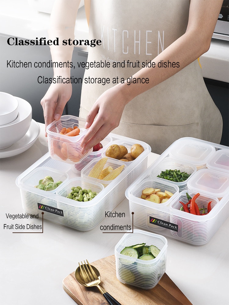 Grid Refrigerator Food Storage Box Plastic Kitchen Transparent Food ...