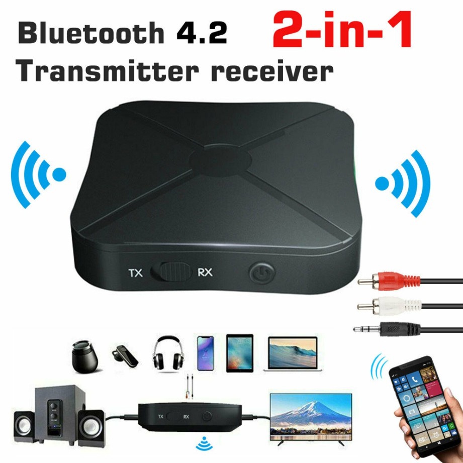 2 in 1 Wireless Bluetooth 4.2 Audio Transmitter Receiver TV Car Music ...