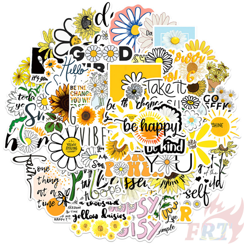 50Pcs/Set Daisy Flowers Series 01 Healing English Words Stickers DIY ...