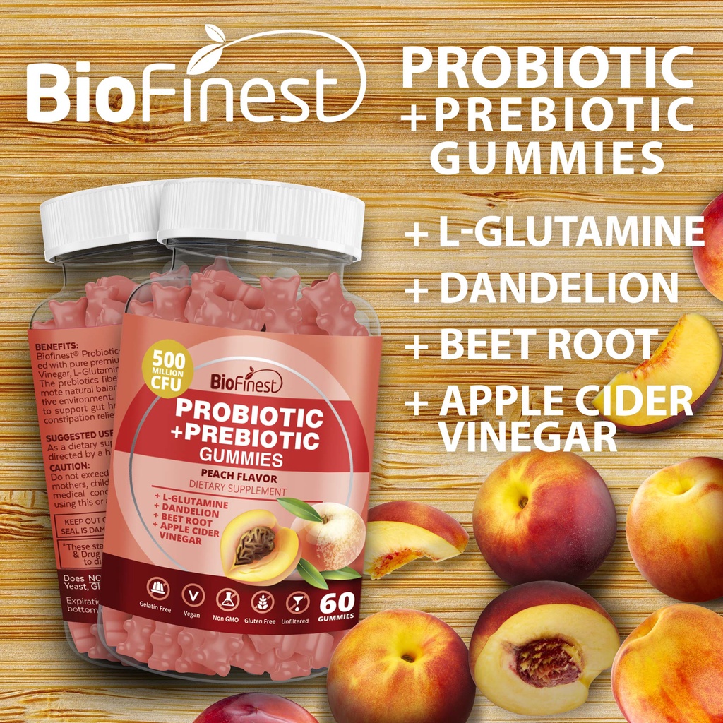 Biofinest Probiotic Prebiotic Gummy Supplement - 500m CFUs Apple Cider ...