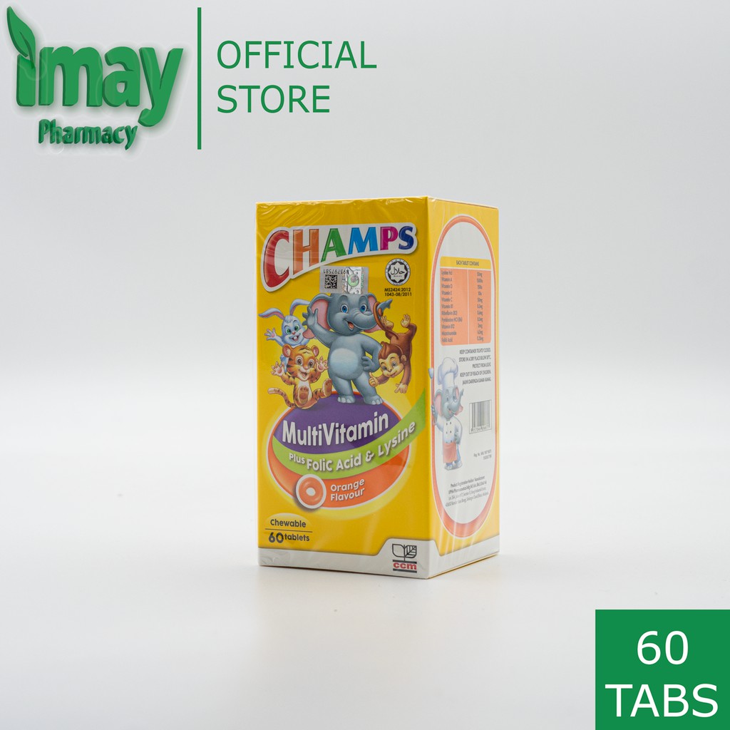 Champs Multivitamins PLUS Folic Acid & Lysine Chewable Tablets (Orange ...