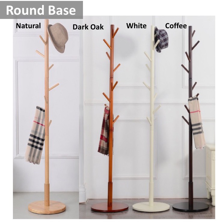 【SG Ready Stock】Round Base Wooden Coat Rack Clothes Rack 8 Hooks Solid ...
