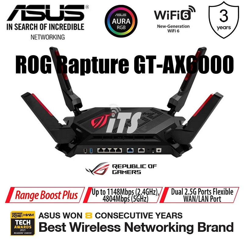 ASUS ROG Rapture AX6000 Dual Band WiFi 6 Gaming Router AiMesh Support ...