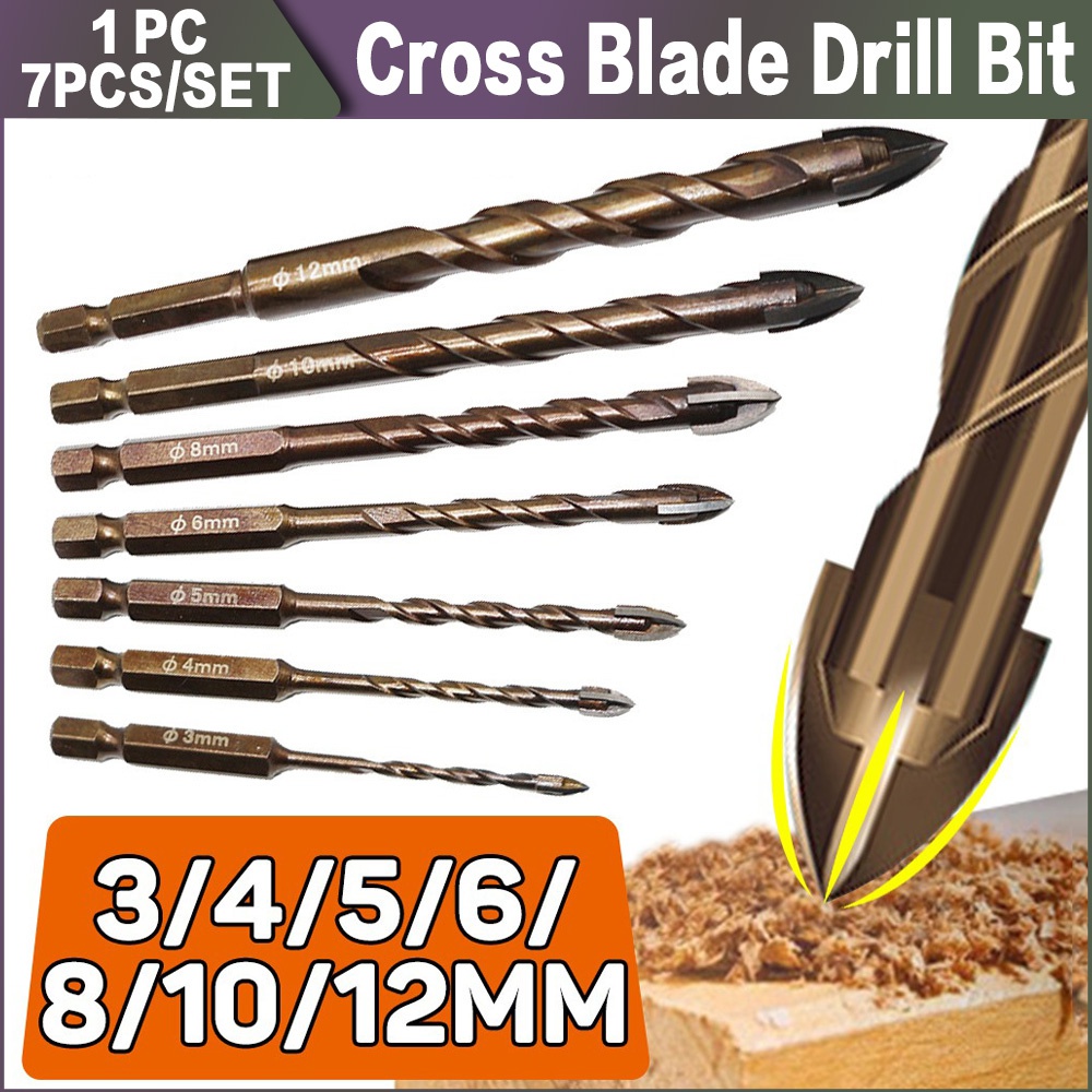 1PC/7PCS Cross Hex Tile Bits Glass Ceramic Concrete Hole Opener Alloy ...